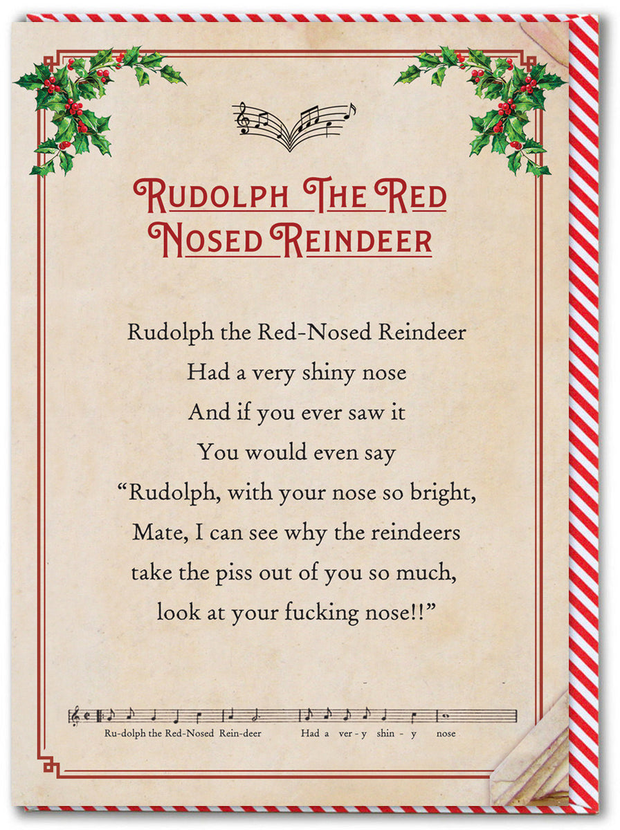 Saucy Christmas Songbook Card - Rudolph the Red Nosed Reindeer - swear ...