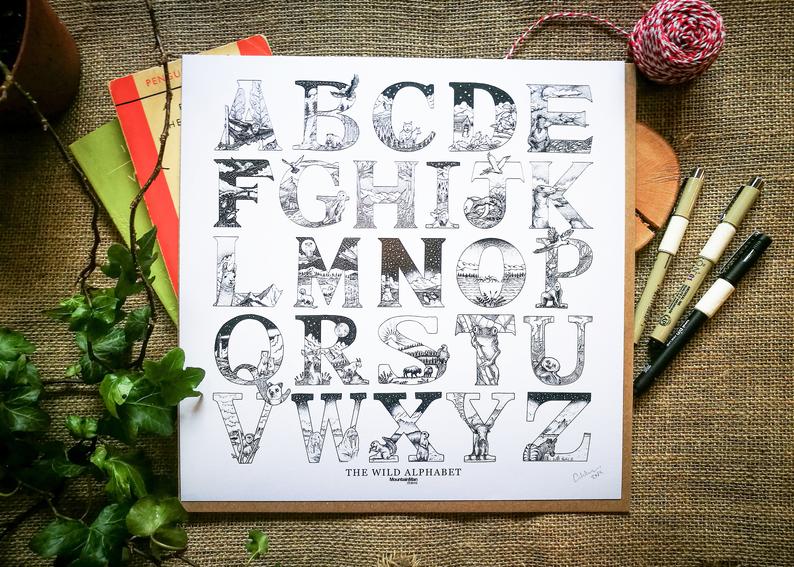 Wild Alphabet Print - 12" Square - MountainManDraws – Our Handmade ...